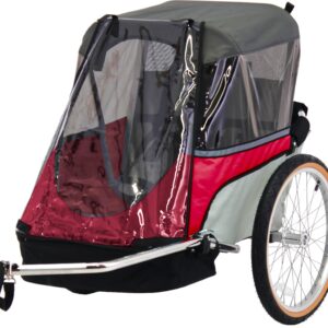 WIKE Children's Junior Bike Trailer: for 1-2 Kids Under 3'10"/100lbs max - Built-in roll cage, Stainless Steel towbar, 5-Point Restraints, Large Cargo Space, roll-up Bug and rain Screens, Safety Flag