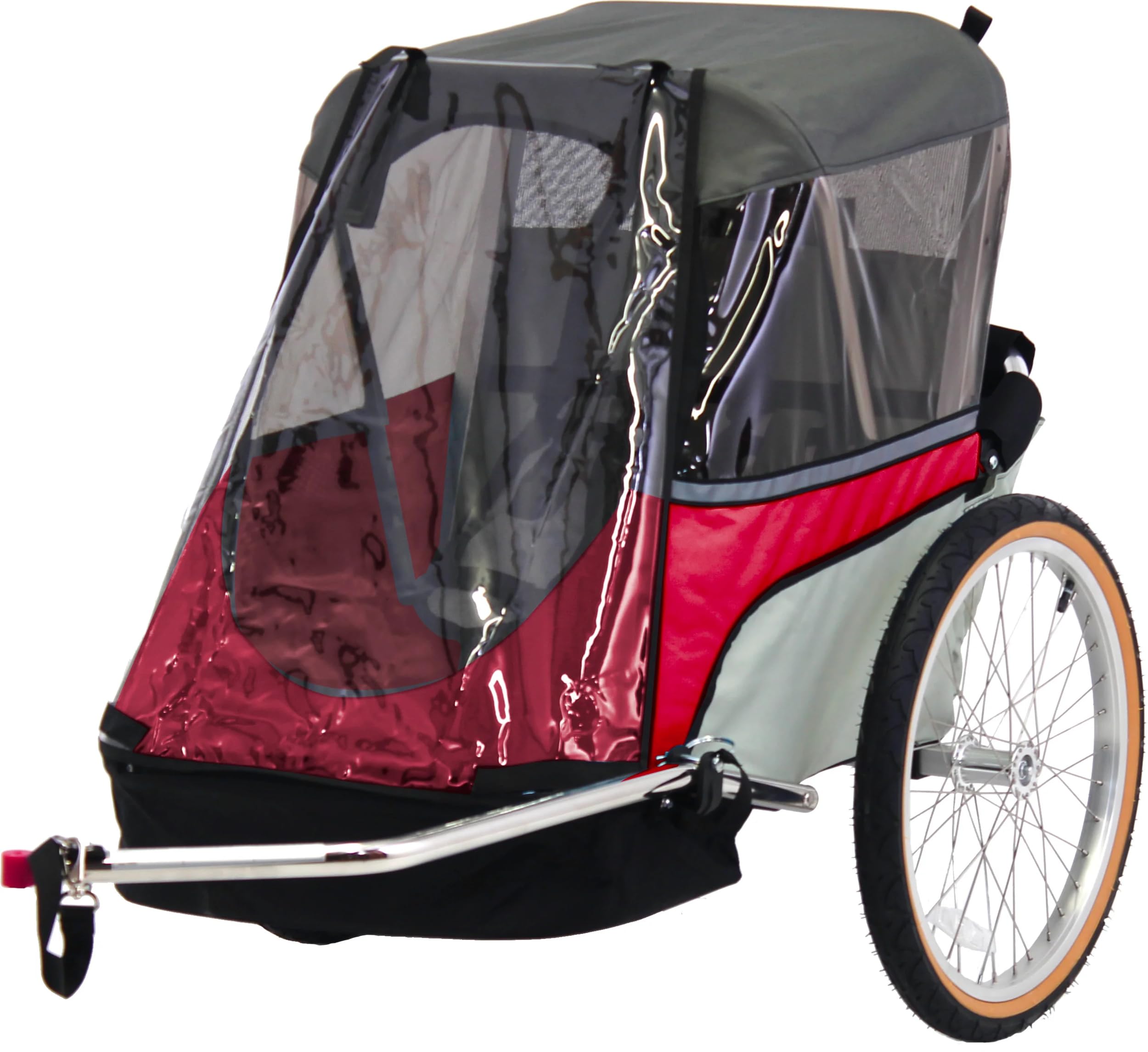 WIKE Children's Junior Bike Trailer: for 1-2 Kids Under 3'10"/100lbs max - Built-in roll cage, Stainless Steel towbar, 5-Point Restraints, Large Cargo Space, roll-up Bug and rain Screens, Safety Flag