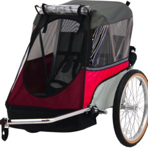 WIKE Children's Junior Bike Trailer: for 1-2 Kids Under 3'10"/100lbs max - Built-in roll cage, Stainless Steel towbar, 5-Point Restraints, Large Cargo Space, roll-up Bug and rain Screens, Safety Flag