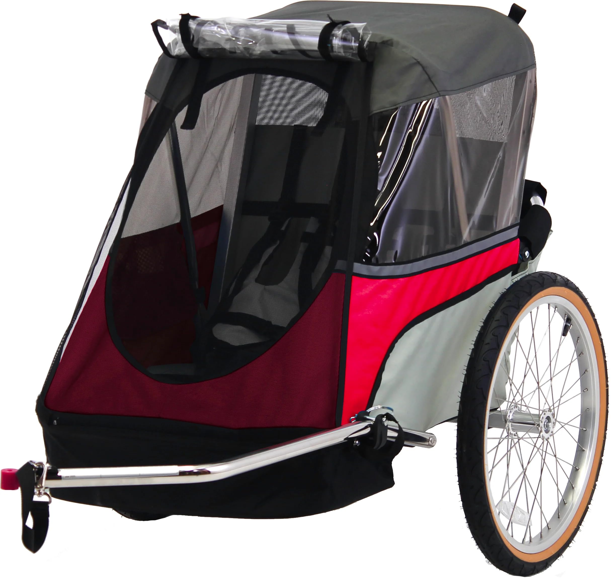 WIKE Children's Junior Bike Trailer: for 1-2 Kids Under 3'10"/100lbs max - Built-in roll cage, Stainless Steel towbar, 5-Point Restraints, Large Cargo Space, roll-up Bug and rain Screens, Safety Flag