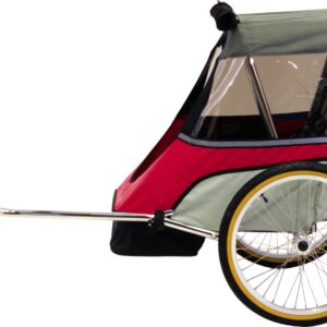 WIKE Children's Junior Bike Trailer: for 1-2 Kids Under 3'10"/100lbs max - Built-in roll cage, Stainless Steel towbar, 5-Point Restraints, Large Cargo Space, roll-up Bug and rain Screens, Safety Flag