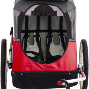 WIKE Children's Junior Bike Trailer: for 1-2 Kids Under 3'10"/100lbs max - Built-in roll cage, Stainless Steel towbar, 5-Point Restraints, Large Cargo Space, roll-up Bug and rain Screens, Safety Flag