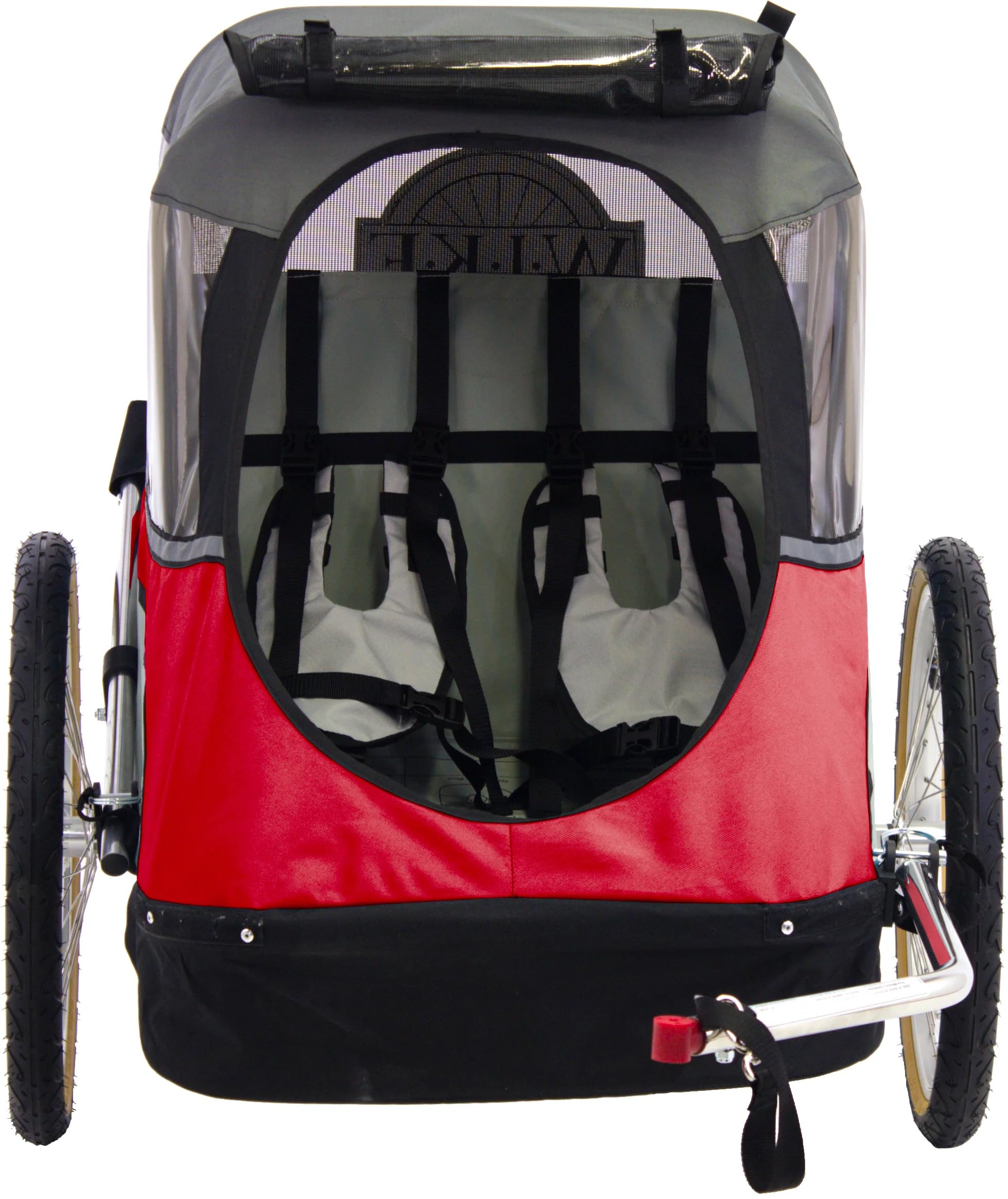 WIKE Children's Junior Bike Trailer: for 1-2 Kids Under 3'10"/100lbs max - Built-in roll cage, Stainless Steel towbar, 5-Point Restraints, Large Cargo Space, roll-up Bug and rain Screens, Safety Flag