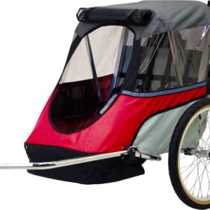 WIKE Children's Junior Bike Trailer: for 1-2 Kids Under 3'10"/100lbs max - Built-in roll cage, Stainless Steel towbar, 5-Point Restraints, Large Cargo Space, roll-up Bug and rain Screens, Safety Flag