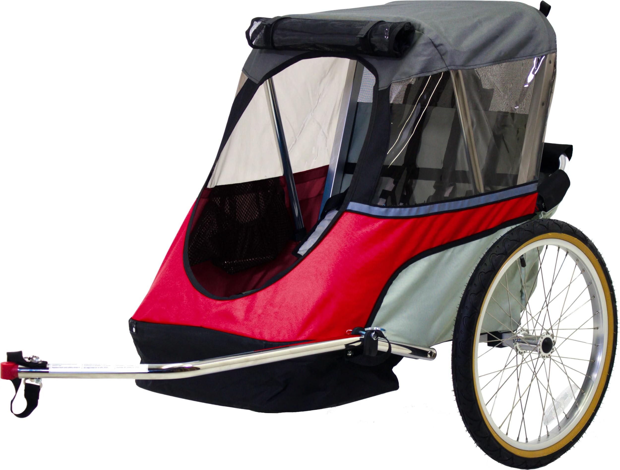 WIKE Children's Junior Bike Trailer: for 1-2 Kids Under 3'10"/100lbs max - Built-in roll cage, Stainless Steel towbar, 5-Point Restraints, Large Cargo Space, roll-up Bug and rain Screens, Safety Flag