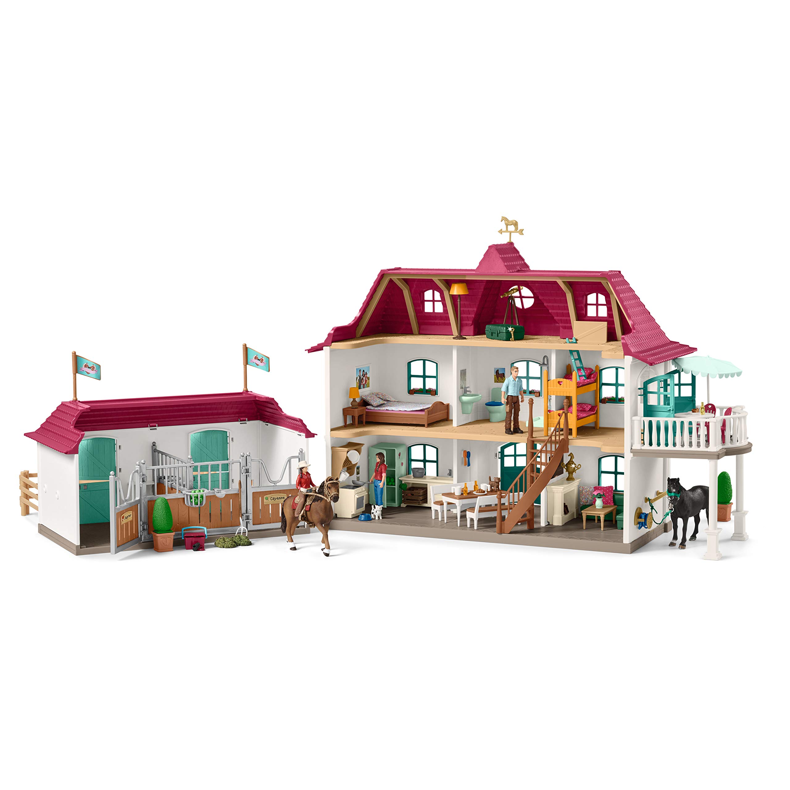 Schleich Horse Club 70-Piece Lakeside Country Dollhouse and Horse Stable Playset for Kids Ages 5-12