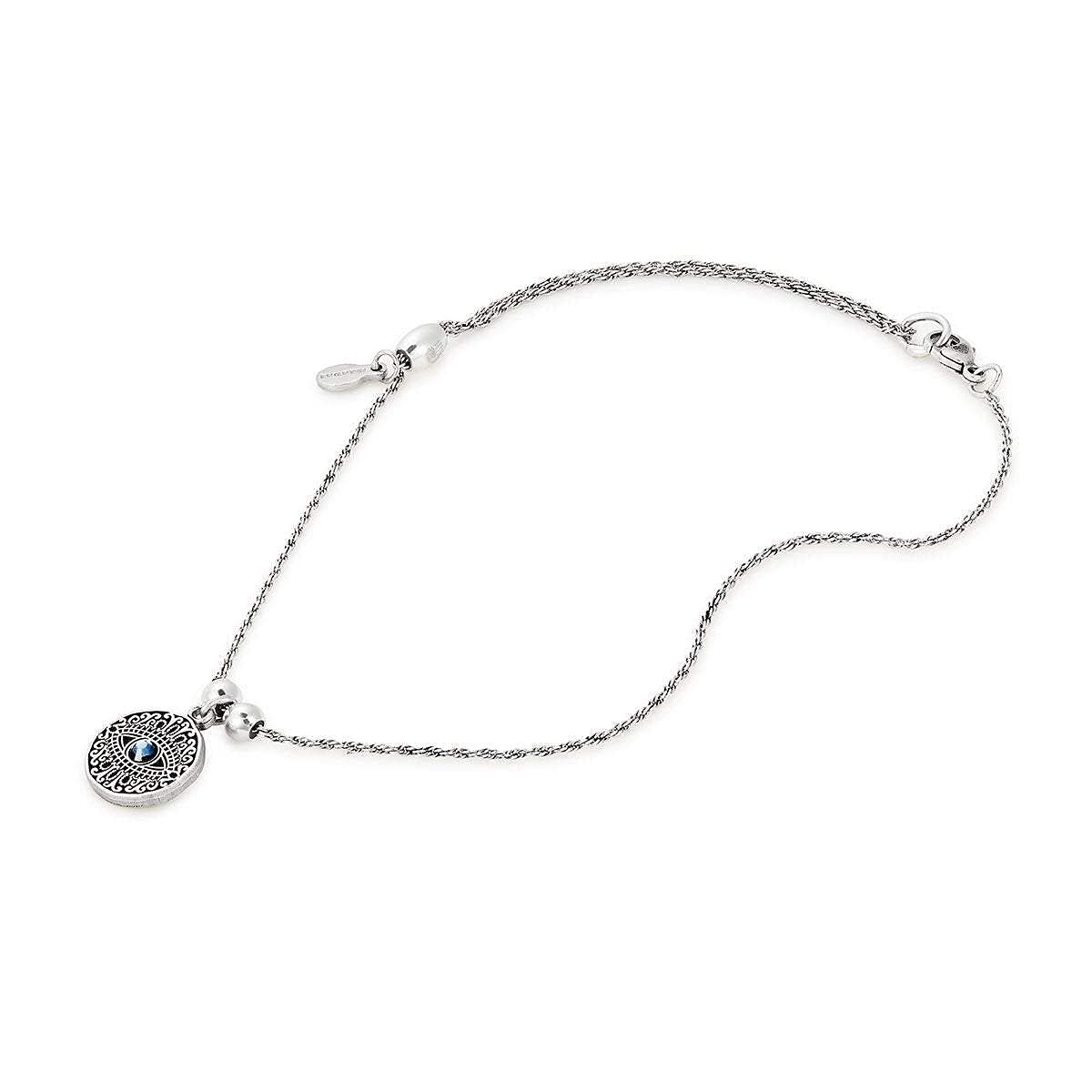 Alex and Ani Path of Symbols Adjustable Anklet for Women, Evil Eye Charm, Rafaelian Silver Finish, 11.5 in