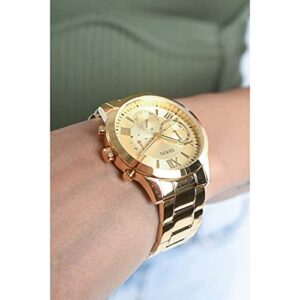 GUESS Womens Multi Dial Watch Solar with Stainless Steel Strap, Gold, Bracelet