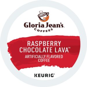 gloria jean's coffees raspberry chocolate lava, single-serve keurig k-cup pods, flavored medium roast coffee, 72 count