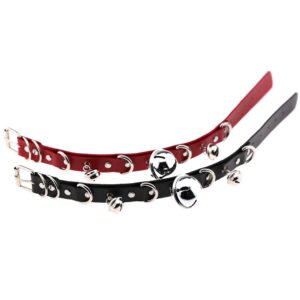 FM FM42 Red PU Simulated Leather Silver-tone 4cm Large Bell Rivets Neckband Choker Necklace PN1872