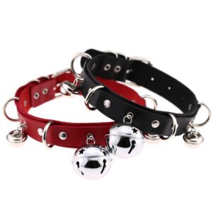 FM FM42 Red PU Simulated Leather Silver-tone 4cm Large Bell Rivets Neckband Choker Necklace PN1872