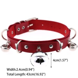 FM FM42 Red PU Simulated Leather Silver-tone 4cm Large Bell Rivets Neckband Choker Necklace PN1872