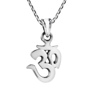 aeravida adorable little aum or om symbol .925 sterling silver pendant necklace | sterling silver aum pendant necklaces | silver om pendant necklace for women