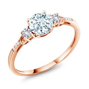 gem stone king 10k rose gold 6mm round gemstone birthstone white created sapphire and white diamond accent 3-stone engagement ring | three-stone wedding anniversary promise ring for women