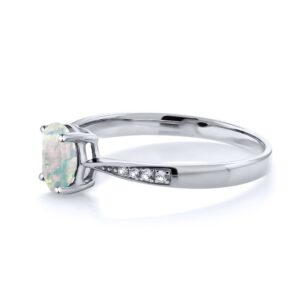 Gem Stone King 10K White Gold White Opal and White Diamond Engagement Ring For Women (0.69 Cttw, Gemstone October Birthstone, Oval Cabochon 7X5MM, Available In Size 5, 6, 7, 8, 9)