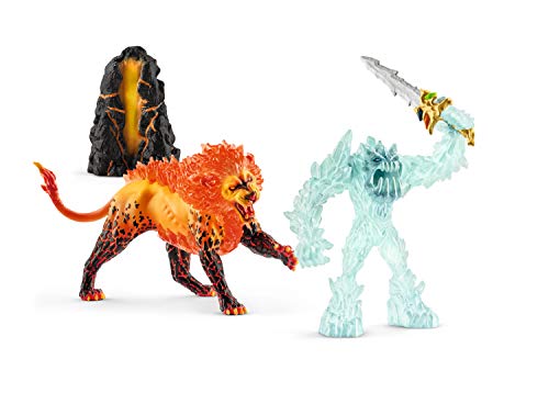 Schleich Eldrador Creatures, Mythical Creatures Toys for Kids, Battle for the Super Weapon Set with Ice Monster and Lava Monster Action Figures, 4 Pieces