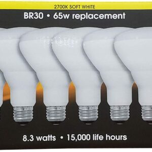 Feit Electric Dimmable Led BR 30 Flood 65W Soft White, 6 Count