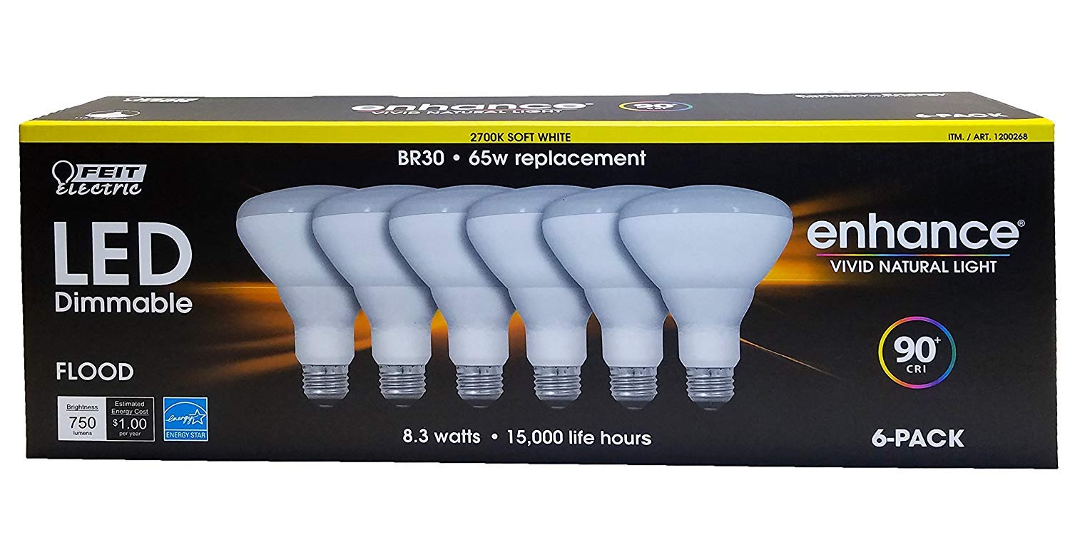 Feit Electric Dimmable Led BR 30 Flood 65W Soft White, 6 Count