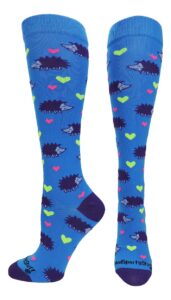 madsportsstuff hedgehog love over the calf socks (electric blue/purple, medium)