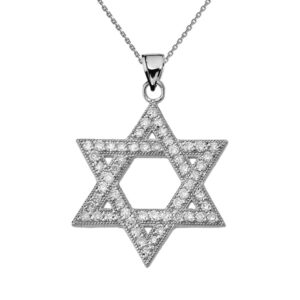 dazzling diamond star of david in 14k white gold pendant necklace, 16"