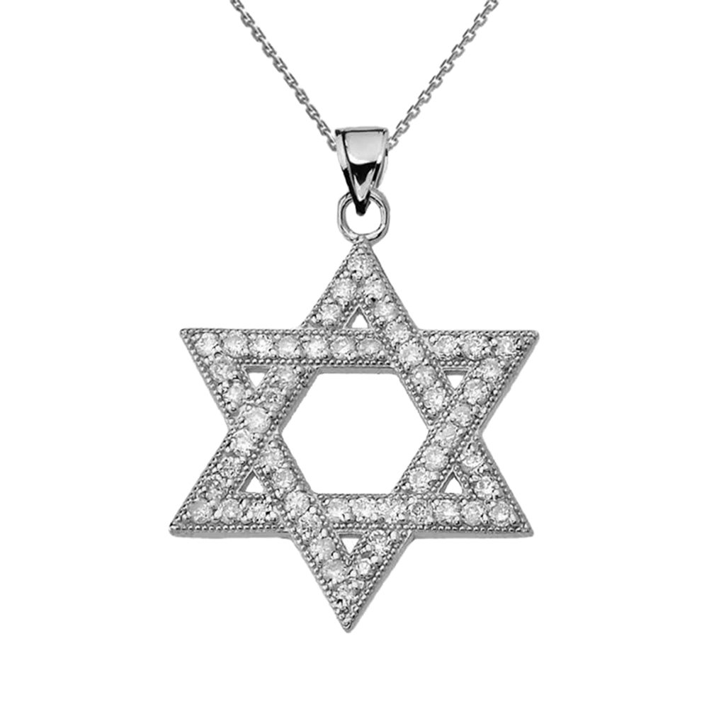 Dazzling Diamond Star of David in 14k White Gold Pendant Necklace, 16"