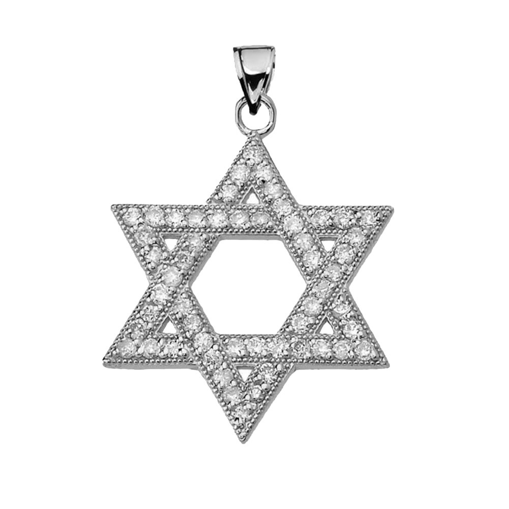 Dazzling Diamond Star of David in 14k White Gold Pendant Necklace, 16"