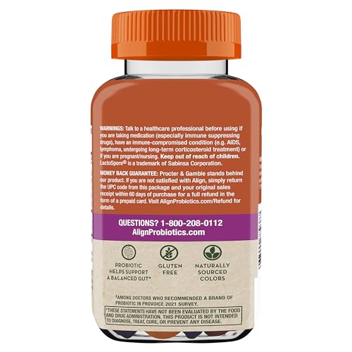 Align DualBiotic, Prebiotic + Probiotic for Women and Men, Help Nourish and Add Good Bacteria for Digestive Support, Natural Fruit Flavors, 60 Gummies