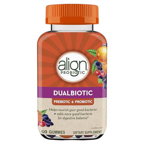 Align DualBiotic, Prebiotic + Probiotic for Women and Men, Help Nourish and Add Good Bacteria for Digestive Support, Natural Fruit Flavors, 60 Gummies