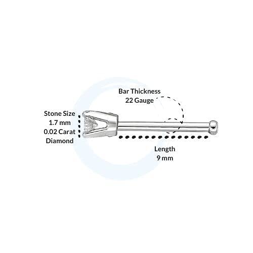 Lavari Jewelers 22 Gauge Straight Stud Nose Ring for Women I 0.02 Carat Diamond Nose Ring for Her I 14k White Gold Unisex Stud I 1.7 mm Hypoallergenic Nostril Piercing Jewelry I 22G Body Piercing