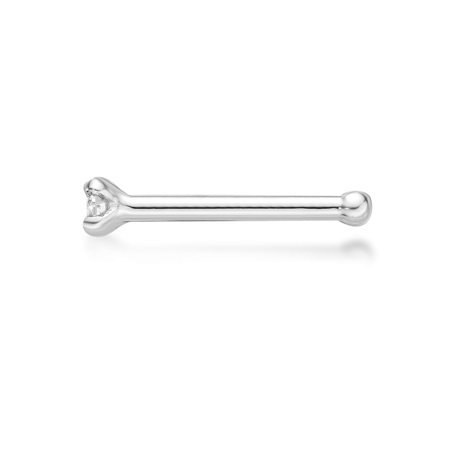 Lavari Jewelers 22 Gauge Straight Stud Nose Ring for Women I 0.02 Carat Diamond Nose Ring for Her I 14k White Gold Unisex Stud I 1.7 mm Hypoallergenic Nostril Piercing Jewelry I 22G Body Piercing