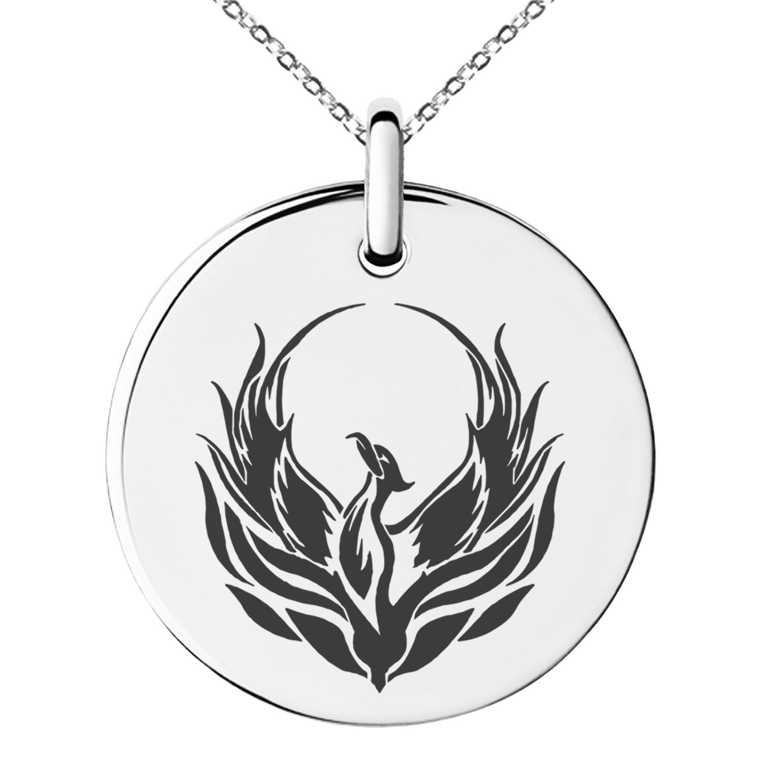 Tioneer Jewelry | Stainless Steel Medallion Pendant Necklace | Circle Necklace for Men & Women | Stainless Steel Jewelry, Phoenix, Silver