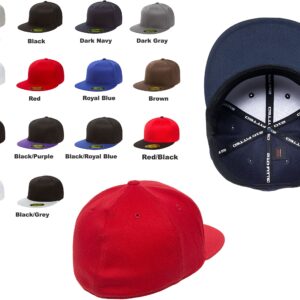 Personalized Flexfit 210 Cap. Custom Logo Hat. Embroidered. Fitted Flat Bill (Red, L/XL (7 1/4” - 7 5/8”))