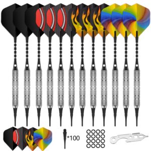 cyeelife soft tip darts set 18g,100 extra tips+tool+12 aluminum shafts with rubber rings+16 flights 16 flight protectors,professional plastic darts for electronic dartboard