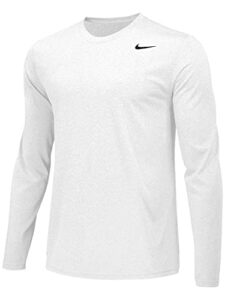 nike boys legend long sleeve athletic t-shirt (white, youth large)