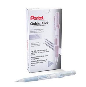 pentel quick click mechanical pencil, (0.5mm), fine, gray barrel, box of 12 pencils (pd215n)