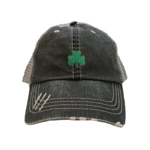 go all out one size black/grey adult shamrock st. patrick's day embroidered distressed trucker cap