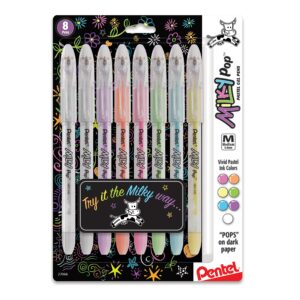 pentel milky pop pastel gel pen, (0.8mm), medium line, assorted colors, pack of 8 (k98bp8m)