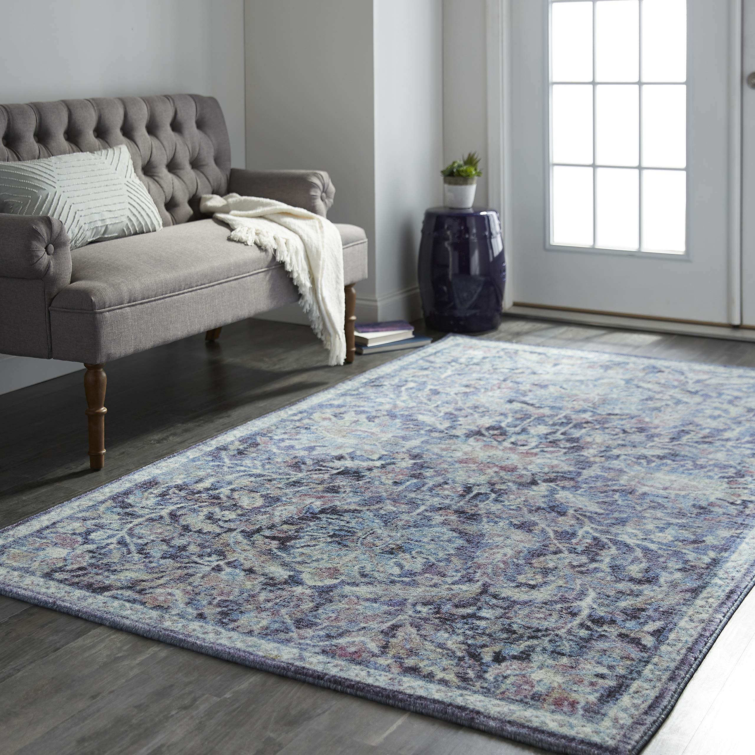 Mohawk Home Prismatic Elizabeth Medium Blue Distressed Boho Precision Printed Area Rug, 8'x10',