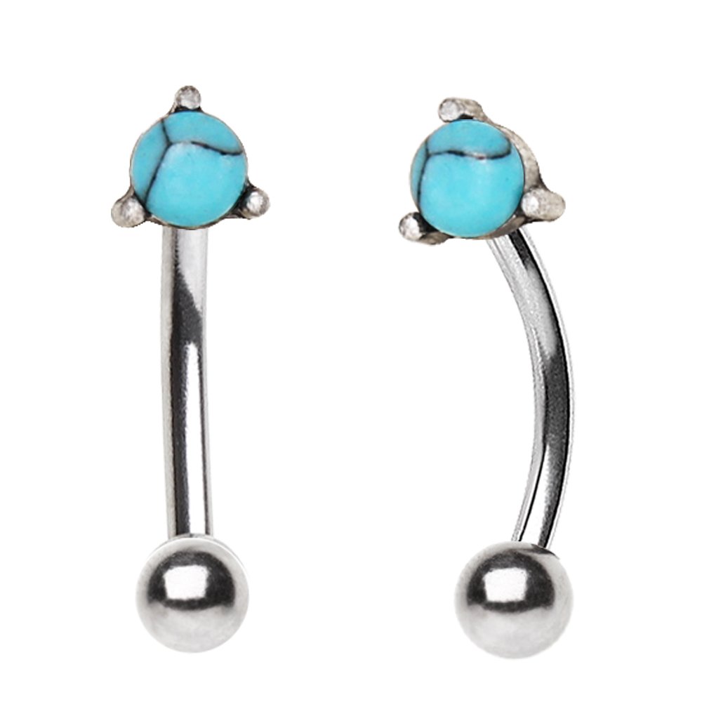 Amelia Fashion 16 Gauge Curved Ball and Turquoise Curved Eyebrow Ring 316L Surgical Steel (Sold Individually) (Silver & Turquoise)