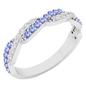 dazzlingrock collection round tanzanite & diamond ladies wedding swirl stackable band in 14k white gold, size 9