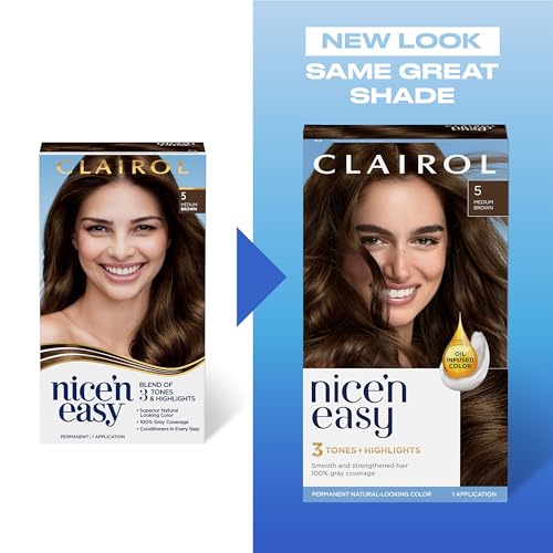 Clairol Nice'n Easy Permanent Hair Dye, 5 Medium Brown Hair Color, Pack of 1