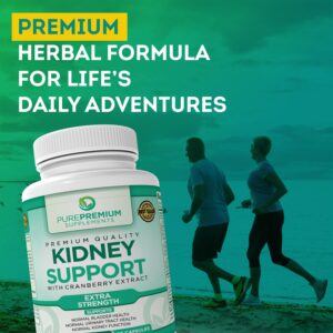 PurePremium Kidney Support Supplement with Cranberry Extract - Kidney Cleanse, Detox & Repair for Men and Women - Support for Normal Urinary Tract Health & Bladder - 2 Months Supply - 60 Capsules