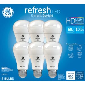 ge refresh high definition led bulb 10.5-watt 5000k energetic daylight dimmable a19 6-pack