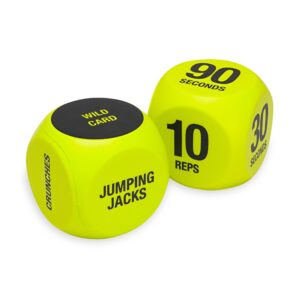 spri exercise dice (6-sided) - game for group fitness & exercise classes - includes push ups, squats, lunges, jumping jacks, crunches & wildcard ( carrying bag)