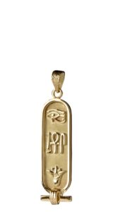 discoveries egyptian imports - handmade 14k gold cartouche with health, life and happiness translated into hieroglyphic symbols - 1-sided solid style - made in egypt