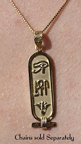 Discoveries Egyptian Imports - Handmade 14K Gold Cartouche with Health, Life and Happiness Translated into Hieroglyphic Symbols - 1-Sided Solid Style - Made in Egypt