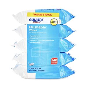 equate fresh scent flushable wipes, 7" x 5.25", count of 240, 5 pack