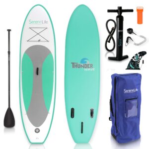 serenelife inflatable stand up paddle board (6 inches thick) with premium sup accessories & carry bag | wide stance, bottom fin for paddling, surf control, non-slip deck | youth & adult standing boat