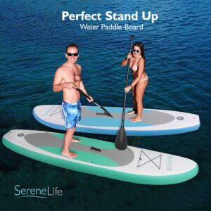 SereneLife Inflatable Stand Up Paddle Board (6 Inches Thick) with Premium SUP Accessories & Carry Bag | Wide Stance, Bottom Fin for Paddling, Surf Control, Non-Slip Deck | Youth & Adult Standing Boat