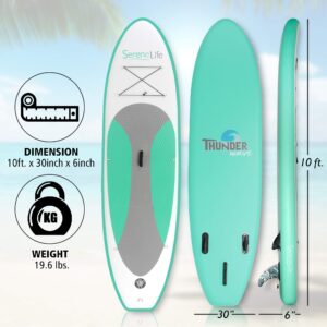 SereneLife Inflatable Stand Up Paddle Board (6 Inches Thick) with Premium SUP Accessories & Carry Bag | Wide Stance, Bottom Fin for Paddling, Surf Control, Non-Slip Deck | Youth & Adult Standing Boat